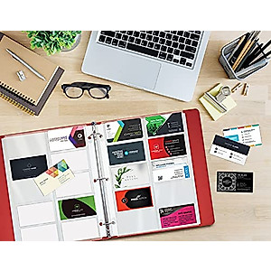 50/Box Clear Heavyweight Business Card Sleeve Pages, Refill Pages, 10 Pockets Per Sheet, 3 Ring Business Card Binder Sheets, by Better Office Products, 50 Count