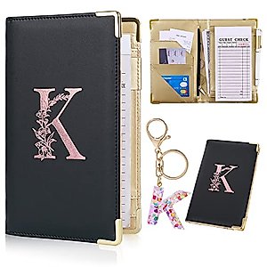 FIODAY Server Books Alphabet Waitress Book Cute Waiter Book Zipper Pocket Leather Serving Book with Gift Keychain Guest Check Book Server Note Pads Holder Fits Server Apron, K