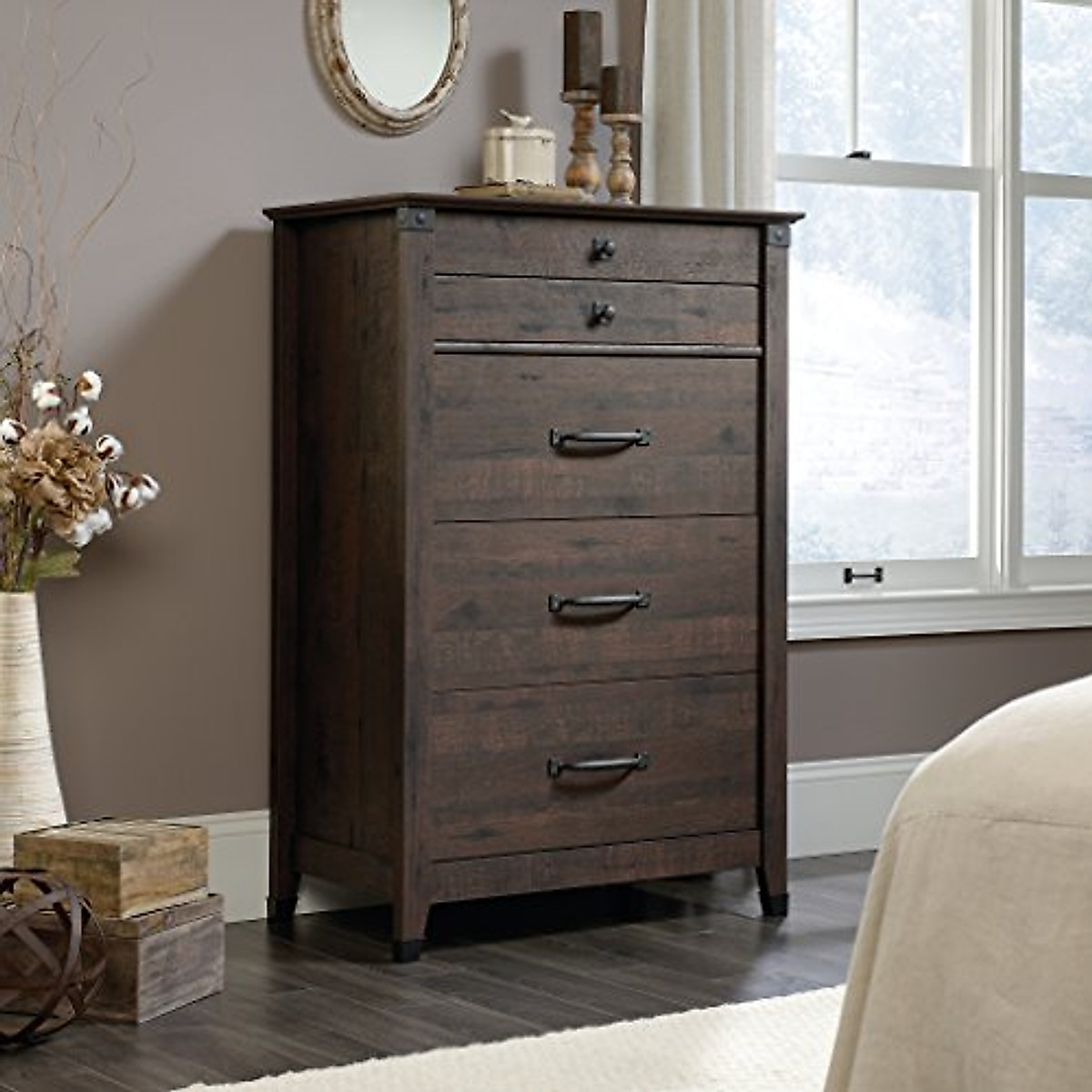 Sauder Carson Forge 4-Drawer Chest, Coffee Oak finish