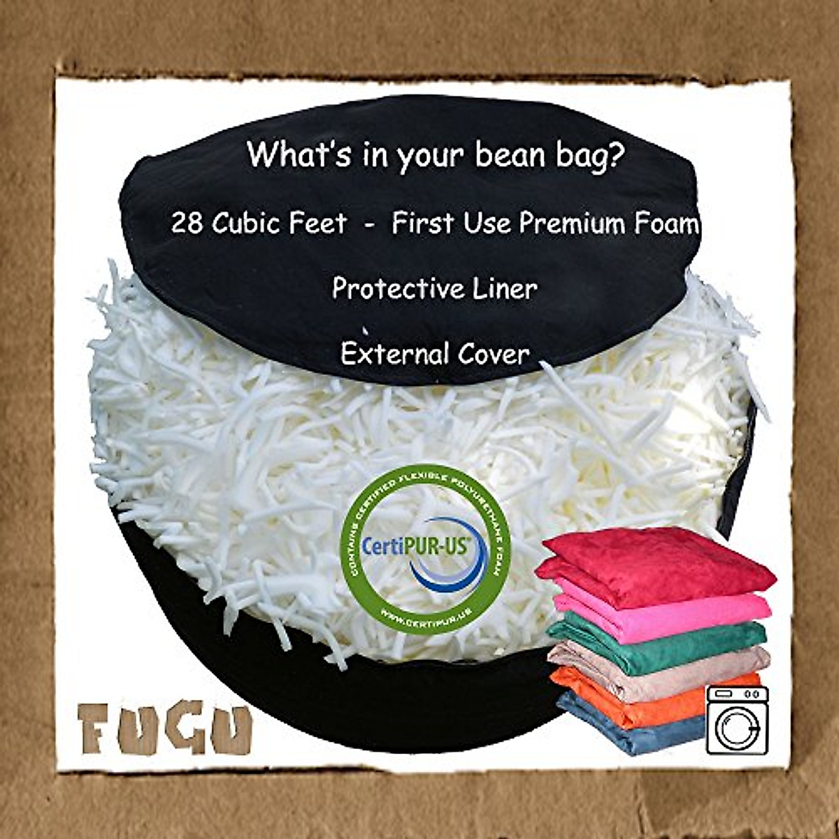 FUGU Bean Bag Chair, Premium Foam Filled 4 XL, Protective Liner Plus Removable Machine Wash Grey Cover