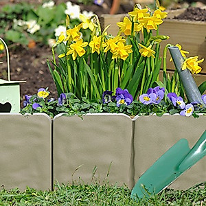 Pure Garden 82-YJ459 Garden 10-Piece-Set of Decorative Flower Bed Edging for Landscaping – 8-Foot Stone Border – Interlocking Outdoor Lawn Stakes, Putty