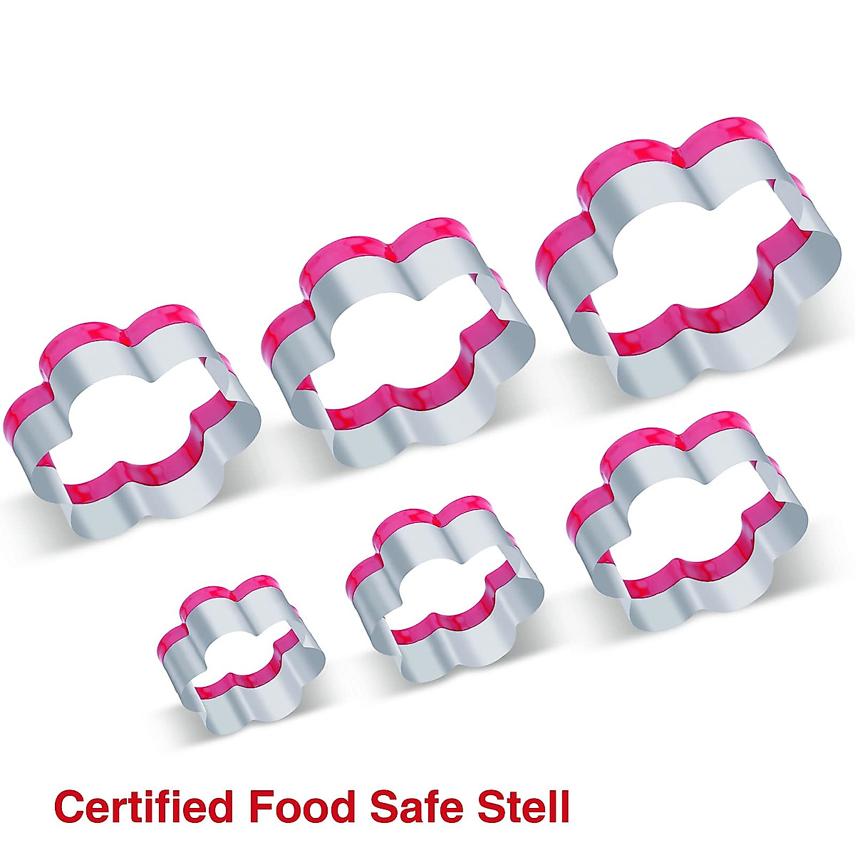 Flower Cookie Cutters Set 6-Pcs, Metal Flower Shapes Biscuit Cutter Made of Food Grade Stainless Steel, Protective Red TOP with Soft PVC, Safe & Healthy for Kids