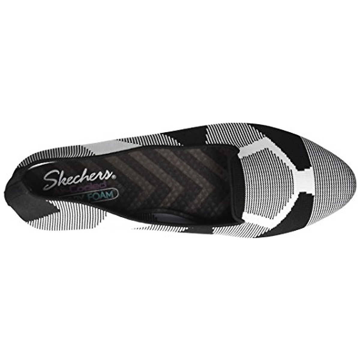 Skechers Women's Cleo-Sherlock-Engineered Knit Loafer Skimmer Ballet Flat, Black/White, 8.5 M US