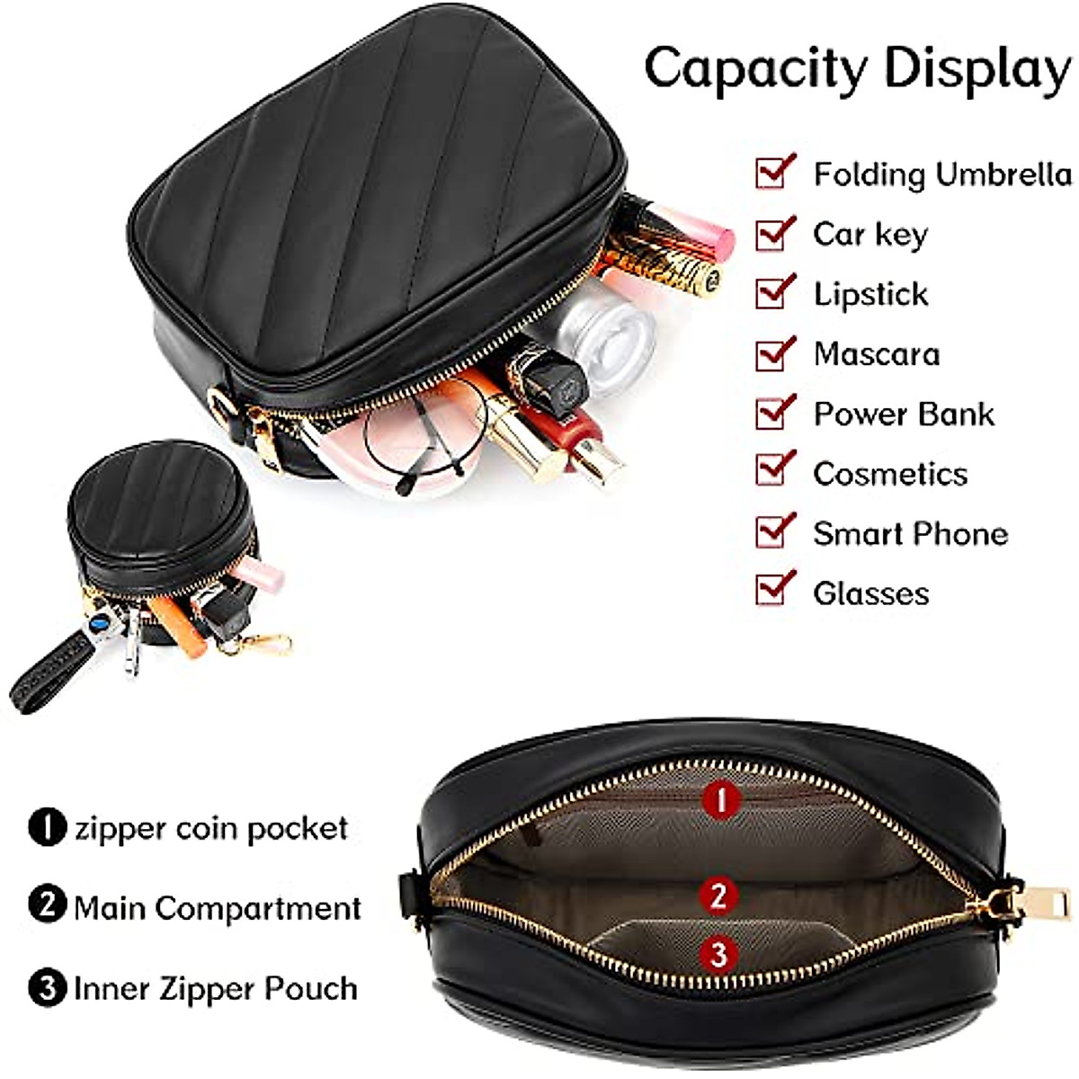 GEEAD Small Quilted Crossbody Bags for Women Trendy Design Shoulder Purse with Round Zip Bag