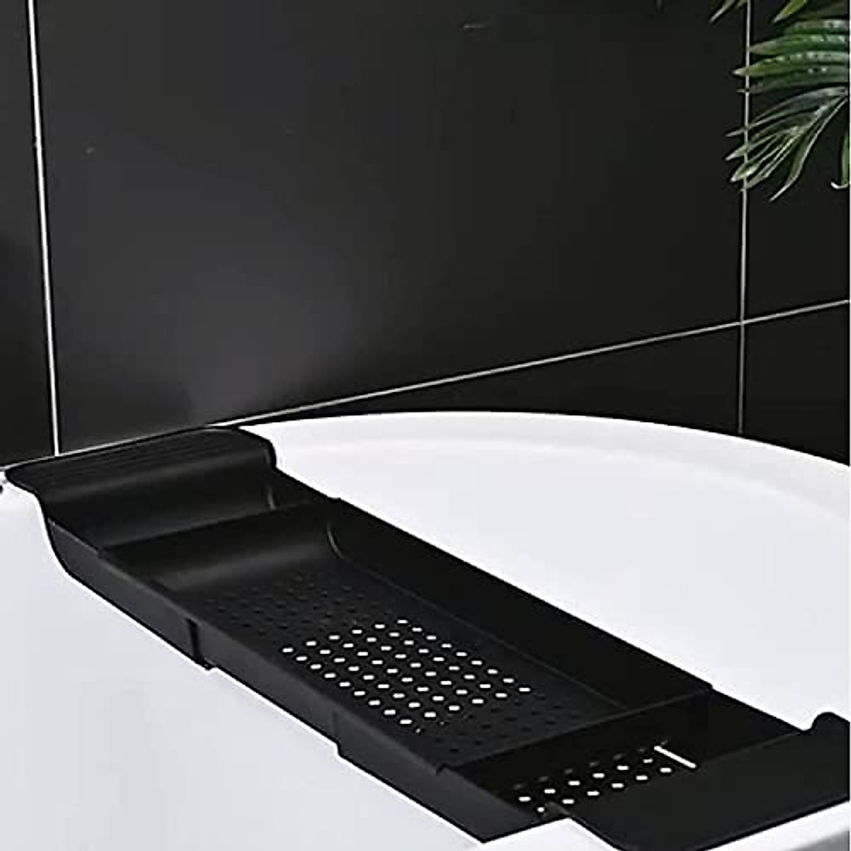 Bathtub Tray Expandable, GLOWBAL Adjustable Bath Tub Tray Table Non-Slip Bath Shelf Caddy Multifunctional Plastic Bath Rack(2 Pack, Black+White)