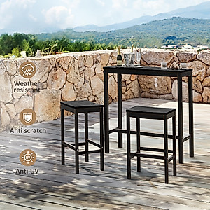 Cozyman Outdoor Bar Table, 38" Black Patio Bar Height Counter Table, Weather Resistant, Waterproof HDPS Slatted Top Console Table for Hot Tub, Balcony, Yard, Indoor or Outdoor Use