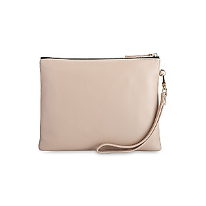 DORIS&JACKY Leather Wristlet Clutch Purse For Women Large Designer Wallet With Detachable Strap (beige)
