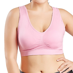 Prime Membership Women's High Support Seamless Sports Bra Wirefree Yoga Bra Comfort Wireless Push Up Bra Everyday Wear T-Shirt Bra v Neck Padded Bralettes for Women Pink M