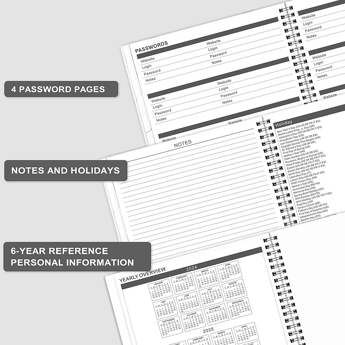 2024-2028 Monthly Planner/Calendar - Jan 2024 - Dec 2028, 5 Year Monthly Planner with Tabs & Celebrity Quotes, 9" x 11", Famous Quotes, Two-Side Pocket, Suitable for Long-Term Planning, Grey