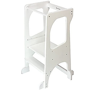 KATANABANA Kids Kitchen Step Stool Helper Made from Hardwood - Montessori Standing Tower for Learning (White)