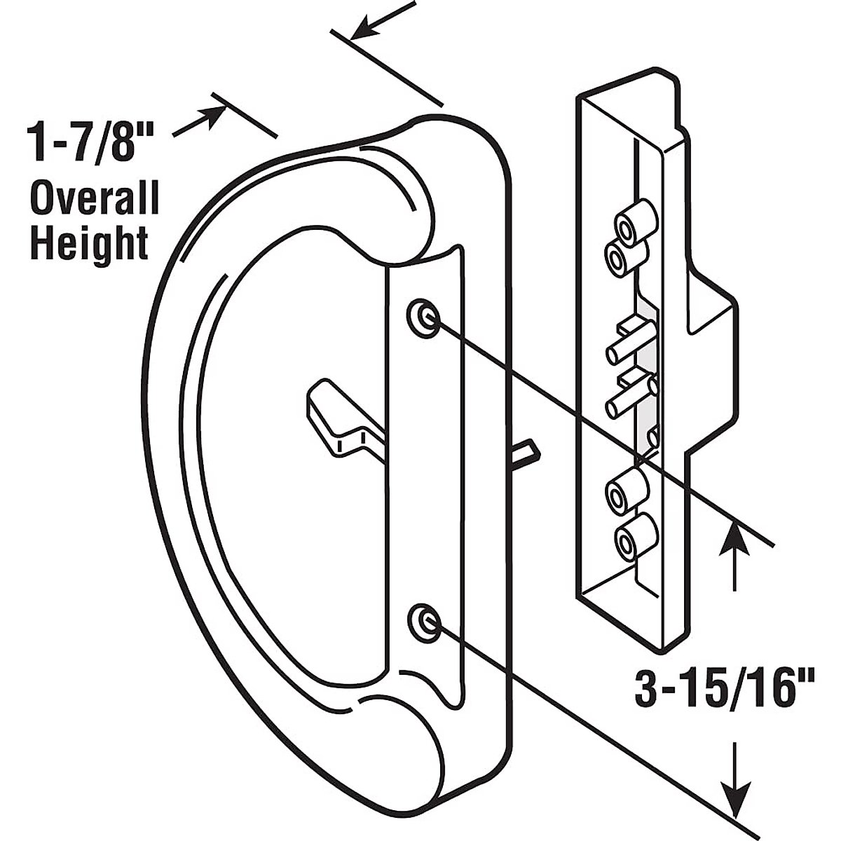 Prime-Line C 1224 Sliding Patio Door Handle Set - Replace Old or Damaged Door Handles Quickly and Easily – Black Diecast, Mortise Style, Non-Keyed, Fits 3-15/16” Hole Spacing (1 Set)