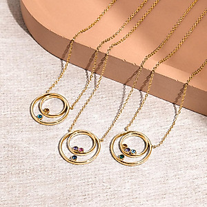 EVE'S ADDICTION Gold Tone Custom Circle Mother & Child 2 Birthstone Necklace (16" chain with 2" extender) - Personalized s - Gift for New Mom - Gifts for Mom