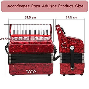 Acordeones Para Adultos, Acordeón 22 Keys 8 Bass Accordion Instrument With Acordeon Straps And Sweet Sound Portable Educational Musical Instrument, For Music Beginner Lover