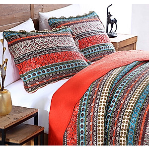 Chezmoi Collection Odette 2-Piece Boho Chic Rust Orange Brown and Red Pre-Washed 100% Cotton Bohemian Bedspread Quilt Set, Twin Size