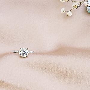 espere 2 Carat Round Cut CZ Micropavé Band Engagement Ring Size 5 | Sterling Silver CZ Wedding Ring | Bridal Anniversary Promise Ring For Her