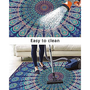 Outdoor Rugs Mandala Flower Reversible Mats Non Slip Carpet Indoor Outdoor Area Rug with Rubber Floral Pattern Non-Slip Outdoor Carpet Camping RV Rug/Deck Rug/Porch Rug 6x9 ft