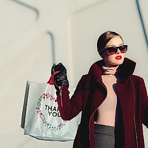 50Pcs Beige Thank You Bags for Small Business,Boutique Bags with Soft Loop Handle,Plastic Christmas Bags,Size:15"x12"x3"（38 * 30 * 8CM 2.8 Mil