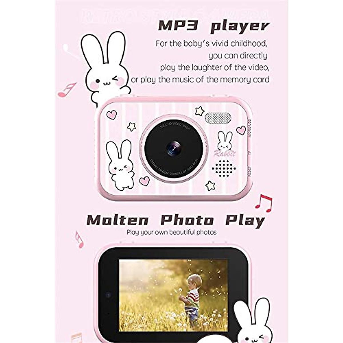 GIENEX Kids Digital Camera - 12MP Children's Selfie Camera with 3.5 Inches Large Screen for Boys and Girls,1080P Rechargeable Electronic Camera with 32GB TF Card (Color : Pink)