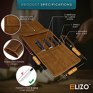 Genuine Buffalo Leather Knife Roll Set Chef's Knife Holder Cutlery Sheath Artist Case Organizer Storage bag Travel Friendly Gift for Men & Women - Teak