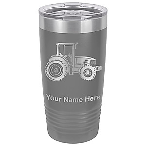 LaserGram 20oz Vacuum Insulated Tumbler Mug, Farm Tractor, Personalized Engraving Included (Gray)