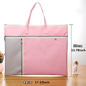 Shulaner Art Portfolio Bag with Zipper and Handle Large Capacity Oxford Bag Artwork Storage Container for Drawing Sketch Photography Poster Files Document A3 Size (Pink, A3)