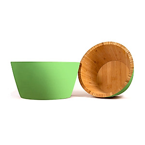 Realm Large Bamboo Bowl Set (Natural Bamboo Exterior) | 12" and 10" Diameter Serving Bowls Perfectly Suited for Snacks, Fruits, Salads, and Pasta