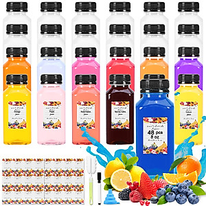 Prerrysurpasse 48pcs 8oz Empty Plastic Juice Bottles- Clear Homemade Juicing Drinks Containers with Black Tamper Proof Lids for Juicing, Smoothie,Drinking,Reusable Beverages Bottles