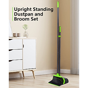Broom and Dustpan Set, Broom and Dustpan, Broom and Dustpan Set for Home, Upgrade 52" Long Handle Broom with Stand Up Dustpan Combo Set for Office Home Kitchen Lobby Floor Use, Dust pan and Broom Set