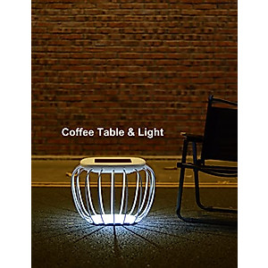 WEILAILUX 16-inch Solar Outdoor Floor Lamp Waterproof, LED Round Cube Chair Light Seat Stool Side Table, Accent Ambient Decorative Lighting for Home Hotel Lawn Patio Garden, White (3000K + 6000K)