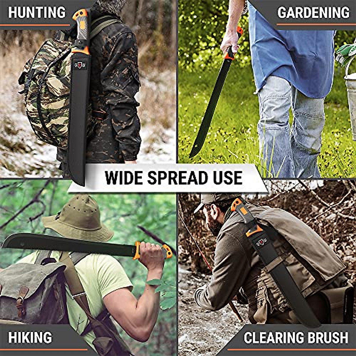 18.5-Inch Serrated Blade Machete with Nylon Sheath - Saw Blade Machetes with Non-Slip Rubber Handle - Best Brush Clearing Tool Machete for Cutting Trees and Yard Work - Survival E-Book Included 13153