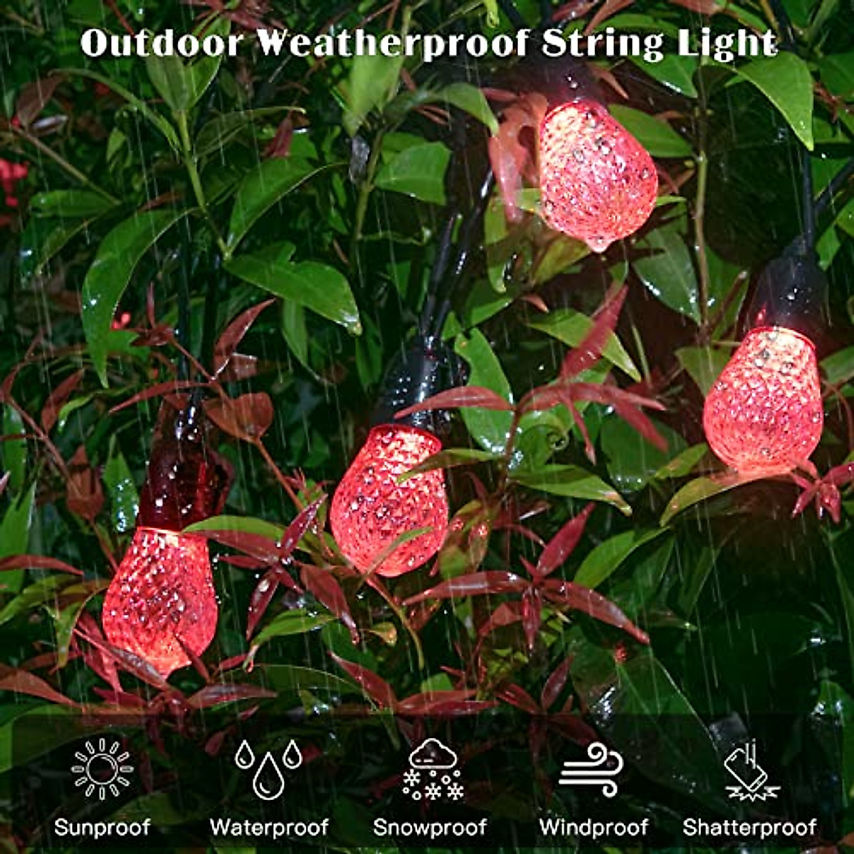 Outdoor String Lights 53FT RGB Color Changing Patio String Lights With App & Remote Control, 25 Bulbs Smart LED String Lights IP66 Waterproof Shatterproof 8 Scene Modes For Patio, Balcony, Garden