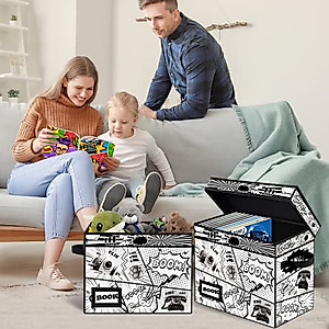 YNSZAS Comic Book Storage, Comic Book Box, 15.8" X 7.8" X 11.8", Collapsible Comic Short Box, Holds 160-180 Comic Book, Heavy Duty Comic Book Bin Container Holder Shelf (Cartoon Rocket)