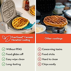 bella Flip-n-Store Waffle Maker with EverGood™ Ceramic Nonstick Coating, Fits-anywhere™ Kitchenware, Power Indicator Light, Cool Touch Handle & Cord Wrap, 7” Wide & 1" Deep Plates, 1000 Watt, Oatmilk