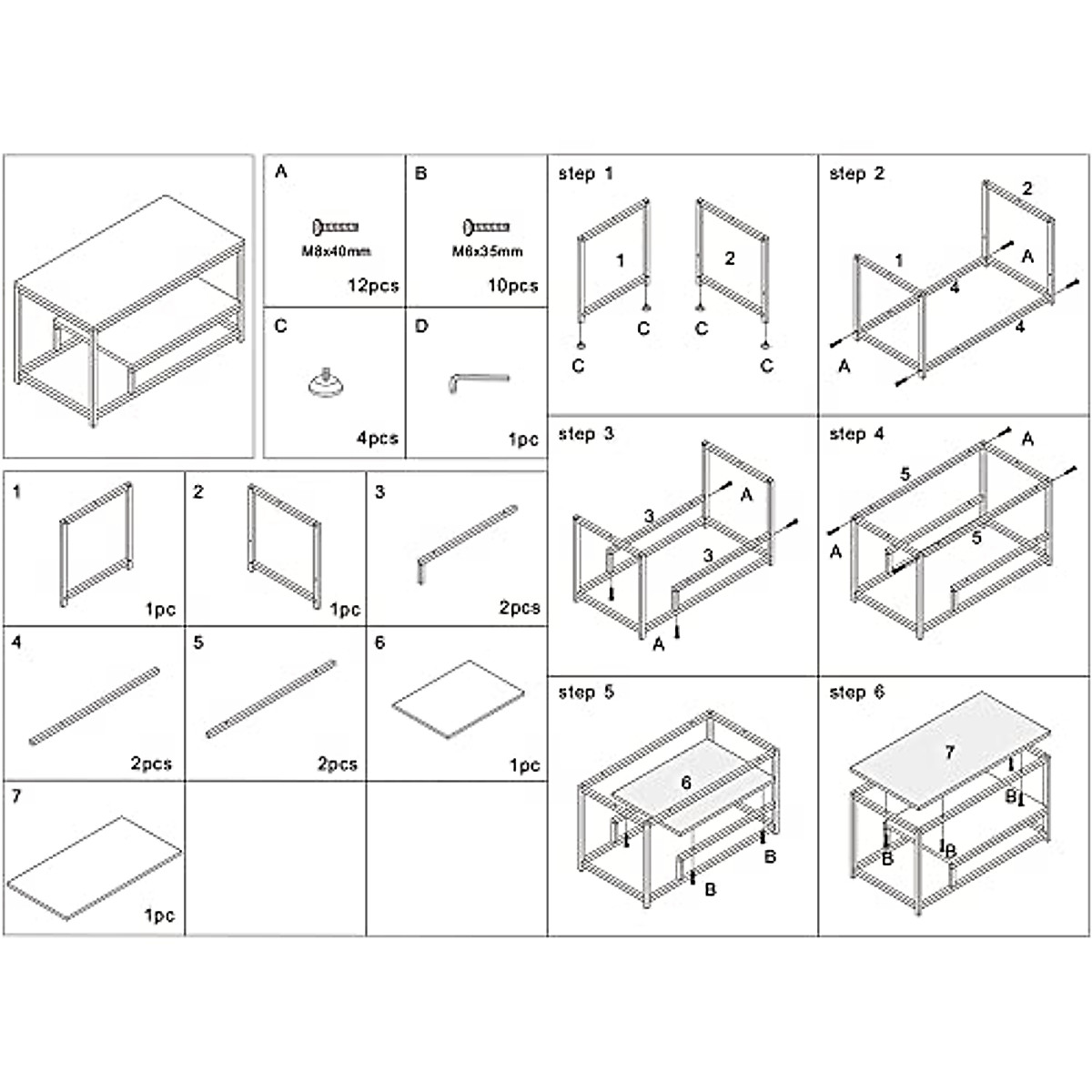 Coral Flower Metal Frame Coffee Table with Large Shelve Space, Light oak