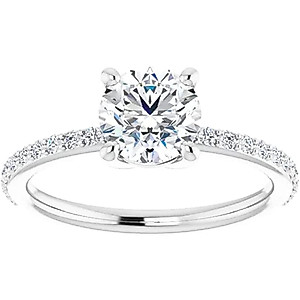 Moissanite Gems Round Moissanite Engagement Ring 1 CT VVS Clarity 925 Sterling Silver Wedding Moissanite Diamond Solitaire Bridal Ring for Her Promise Ring (4.5)