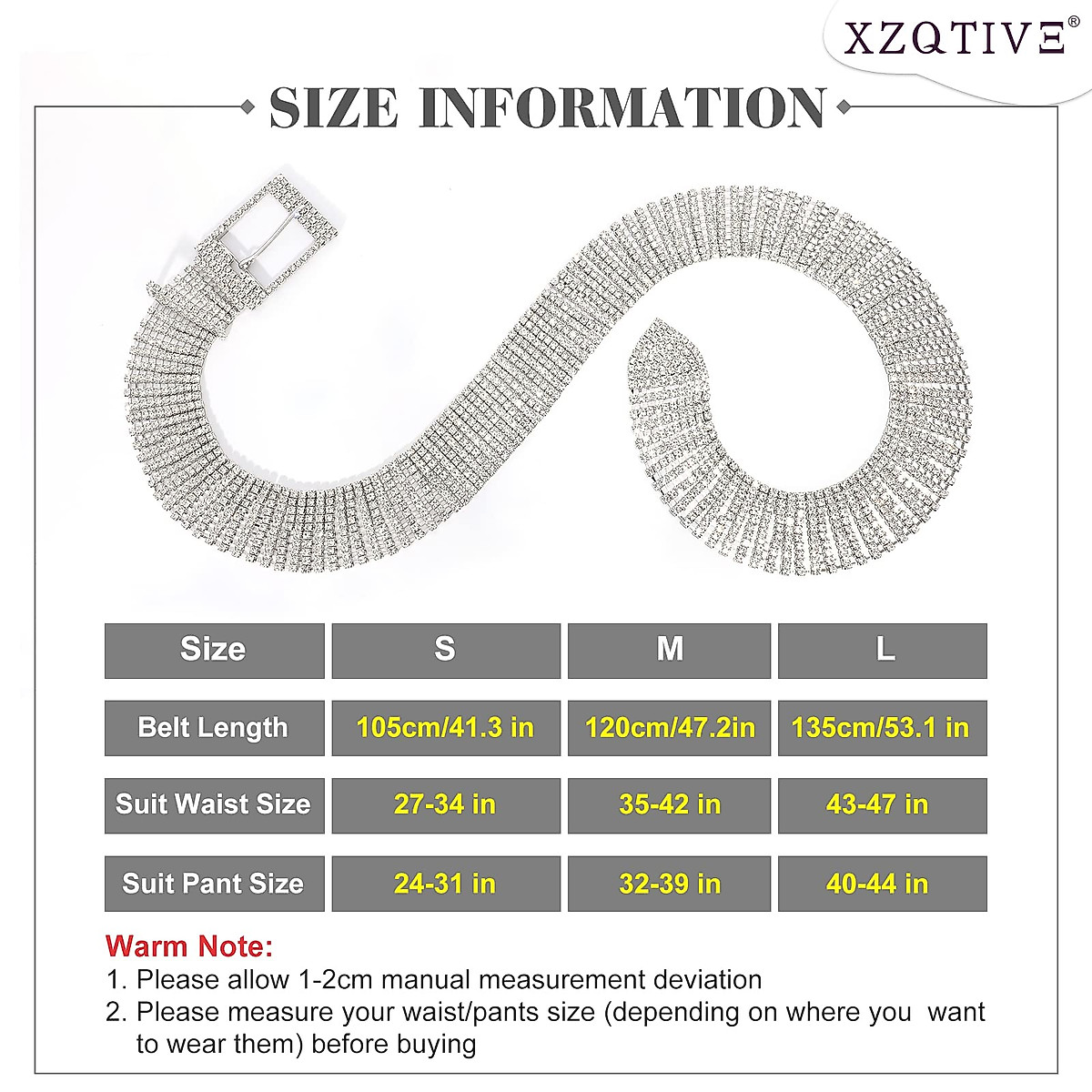 XZQTIVE Women Crystal Belt Rhinestone Shiny Diamond Bling Glitter Chain Waist Belt for Jeans Dresses Pants Silver Gold