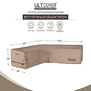 ULTCOVER Patio L-Shaped Left Facing Sofa Cover Waterproof for 6-Seater Outdoor Sectional Furniture Couch 85x110 inch Wide