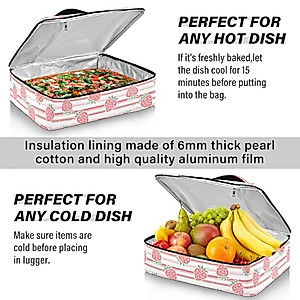 Kcldeci Insulated Thermal Food Carrier Insulated Casserole Carrier for Hot or Cold Food,Tropical Strawberry Insulated Tote Bag for Potluck Cookouts Parties Picnic,Lasagna Lugger