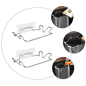 Cabilock 2 Sets Stainless Steel Trash Bag Holder Steel Over The Cabinet Rack Under Sink Garbage Bag Hook for Kitchen Pantry Bathroom Dorm Room Office