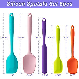 Silicone Spatula Set, 5 Piece Food Grade Rubber Spatulas for Baking, Cooking, and Mixing High Heat Resistant Non Stick Dishwasher Safe BPA-Free (Multicolor)