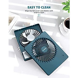 FARADAY Small Table Fans Rechargeable Portable 180°Tilt Folding Desk Fans Battery Operated Personal Fan Ultra Quiet For Home Bedroom Office Desktop, 3 Speeds (Deep Green)