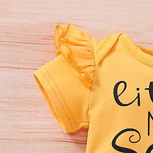 MIEKISA Baby Girls Newborn 3PCS Clothes Outfit Top Flower Printed T Shirt Pants Headband Bodysuit (Yellow, 0-3 Months(Tag 70))