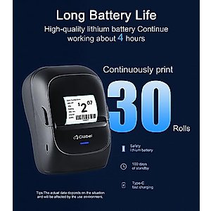 CLABEL Barcode Label Printer, 221B Bluetooth Thermal Label Maker Printer for Addresses, Business, Clothing, Labeling, Mailing, Compatible with Android & iOS System, with 1 Roll Label