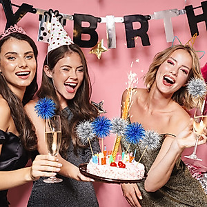 Chinco 100 Pcs Foil Firework Cupcake Toppers Sparkle Tinsel Cake Toppers Cake Decoration Cocktail Fruit Toothpick for Birthday Wedding Graduation Party(Silver, Blue)