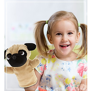 DolliBu Pug Dog Hand Puppet - Super Soft Plush Pug Stuffed Animal Hand Puppets for Kids, Cute Educational Pug Hand Puppets for Adults Teaching and Story Telling Puppet Show Theater Games - 8.5 Inches