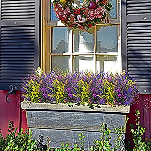 TELDRASSIL 18 Bundles Artificial Lavender Flowers Outdoor UV Resistant Fake Plastic Flowers Faux Plastic Shrubs for Indoor Outdoor Window Home Garden Decoration