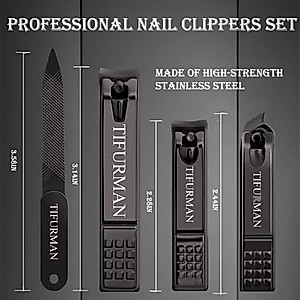 Nail Clippers Set,Stocking Stuffers Fingernail & Thick Toenail & Ingrown Nail Clippers & Nail File for Men and Women,Perfect 4pcs Nail Clippers Set(Black)