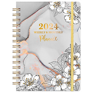 2024 Planner - January 2024 - December 2024, Weekly & Monthly Planner with Tabs, 6.3" x 8.4", Hardcover with Back Pocket + Thick Paper + Twin-Wire Binding - Gray