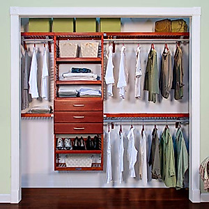 John Louis Home 12in. Deep Solid Wood Closet Organizer with 3 Drawers (6in. Deep) - Red Mahogany Finish