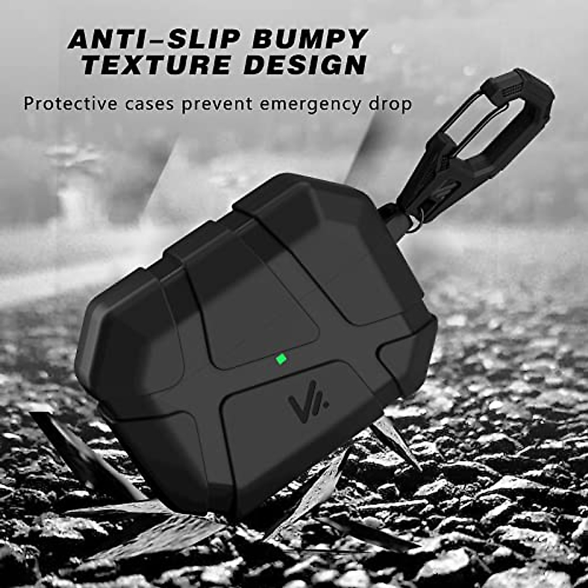 KMMIN AirPods Pro 2nd Generation Case, Airpod Pro Case Cover for Apple AirPods Pro 2nd /1st Gen 2023/2022/2019 Rugged Shockproof Protective Military Case with Keychain [Front LED Visible]-Black